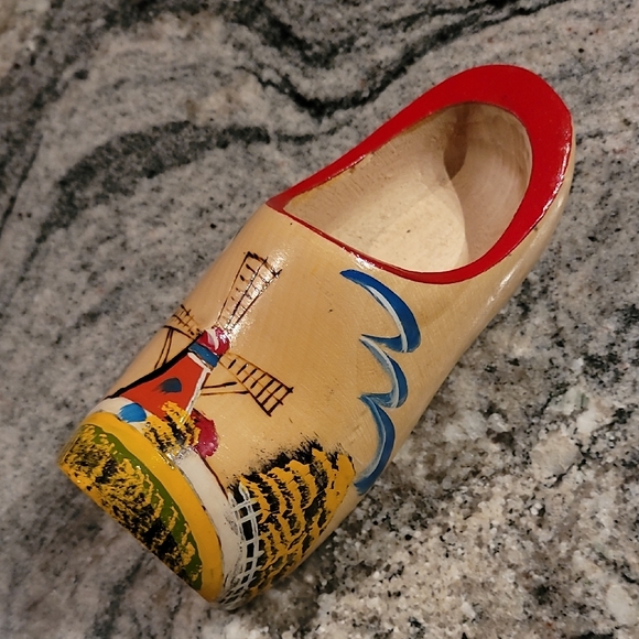 Vintage | Art | Handpainted Wooden Clog With Windmill Design | Poshmark